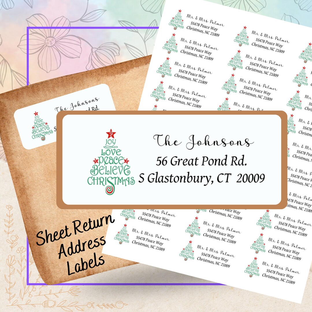 Custom Christmas Tree Greeting Card Return Address Sheet Labels - Etsy