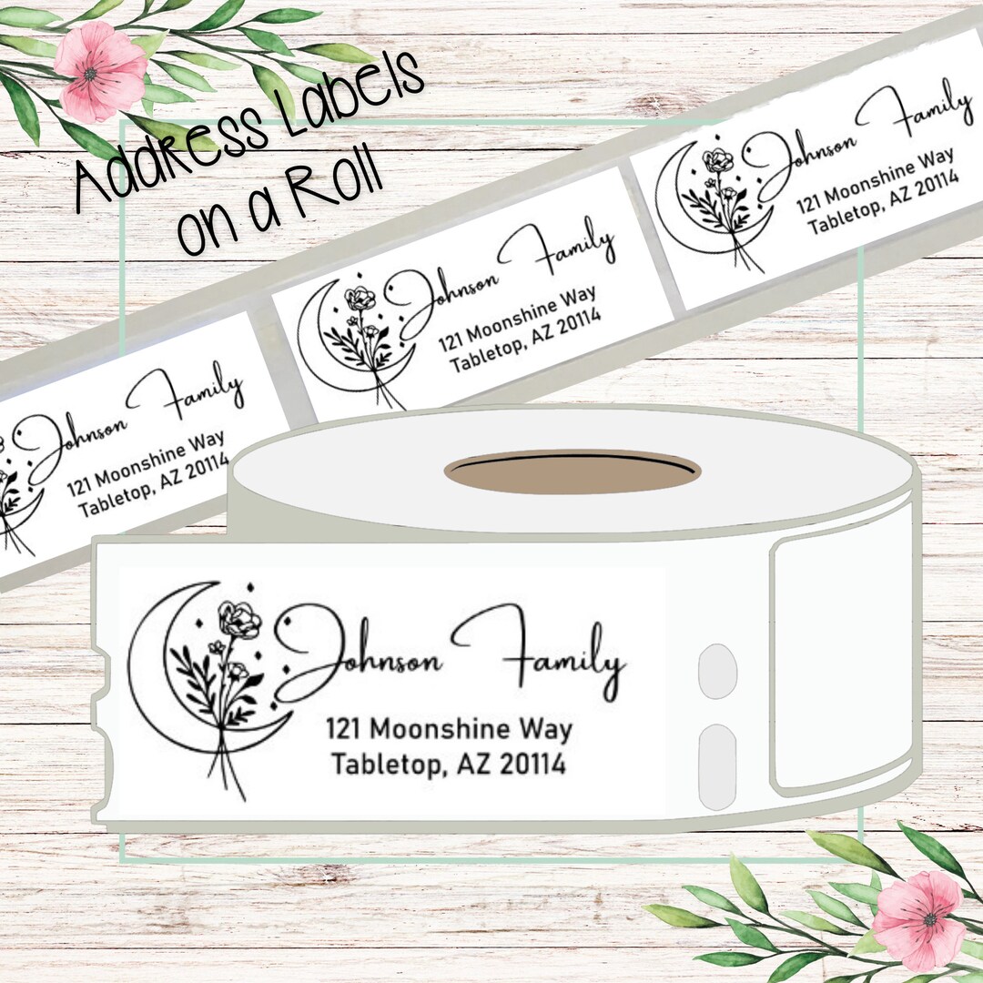 Floral and Moon Return Address Label, Rolled Address Label, Wedding ...