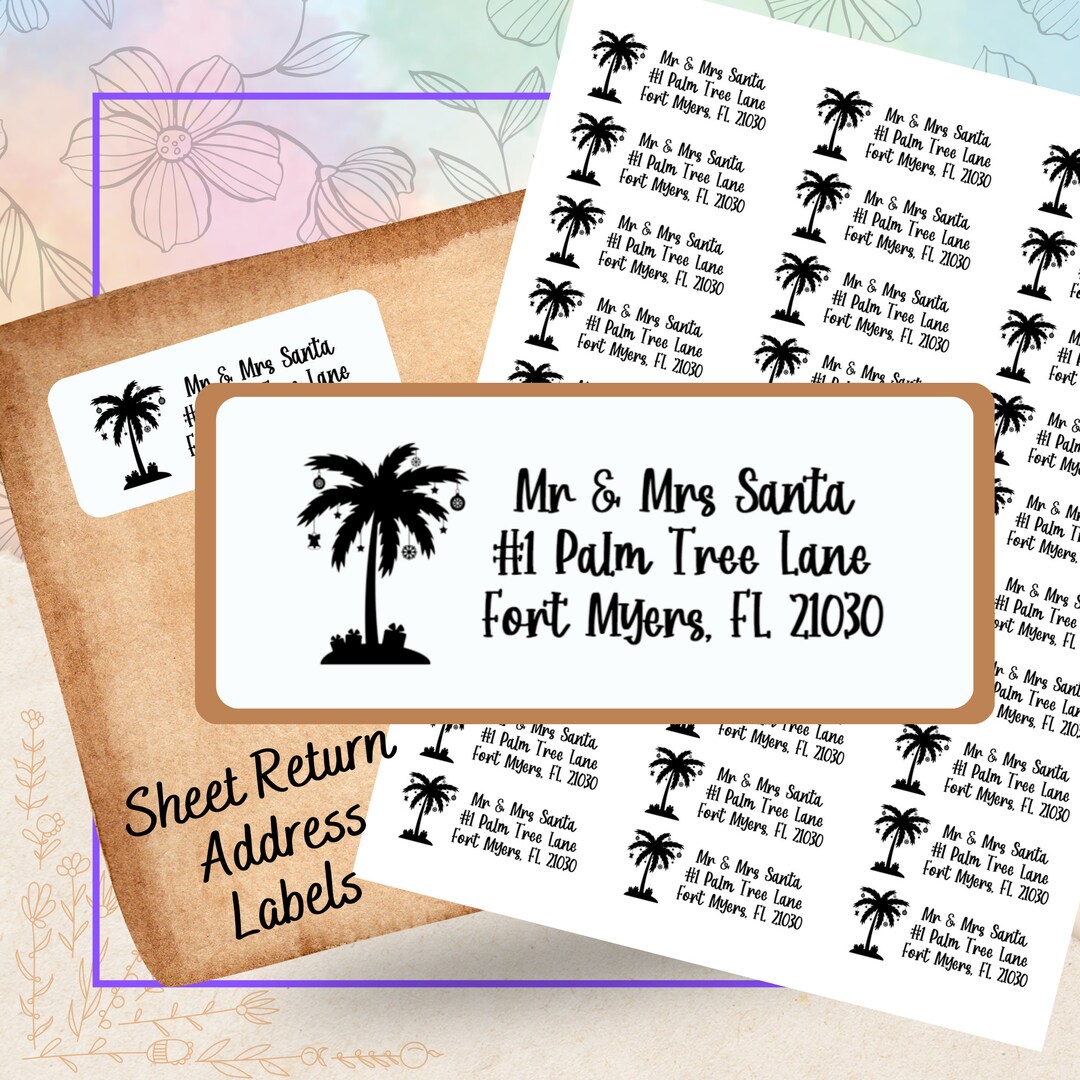 Florida Christmas Palm Tree Personalized Holiday Self-adhesive Address ...