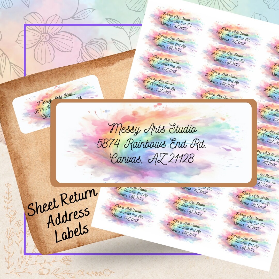Return Address Label, Pastel Rainbow Background, Return Mailing Label ...