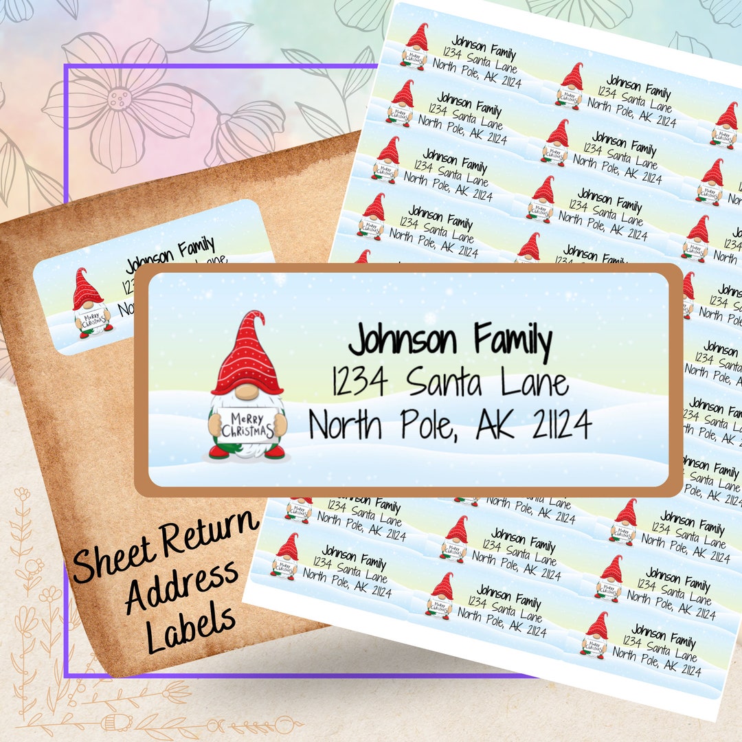 Christmas Gnome Personalized Return Address Sheet Labels - Etsy