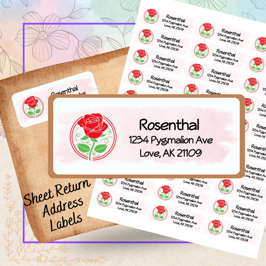 Address Return Labels, Rose Flower Custom Label, Personalized ...