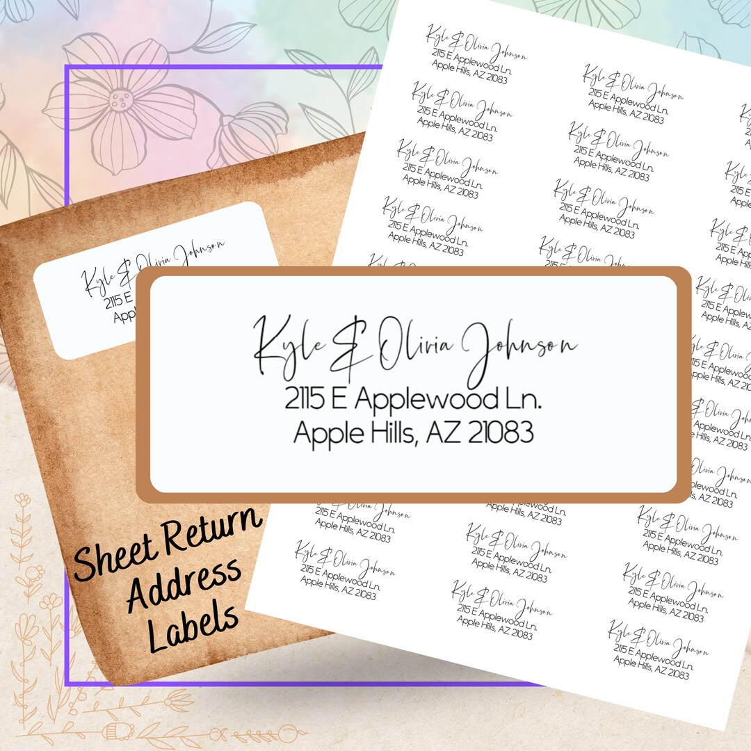 Personalized Script Font Wedding Self-adhesive Return Address Sheet ...