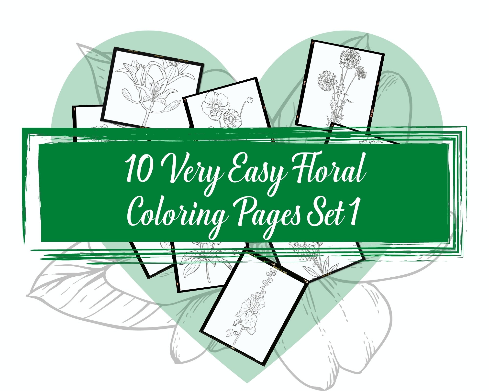 Easy Floral Coloring Pages: Simple Line Art, Stress Relief (PDF ...