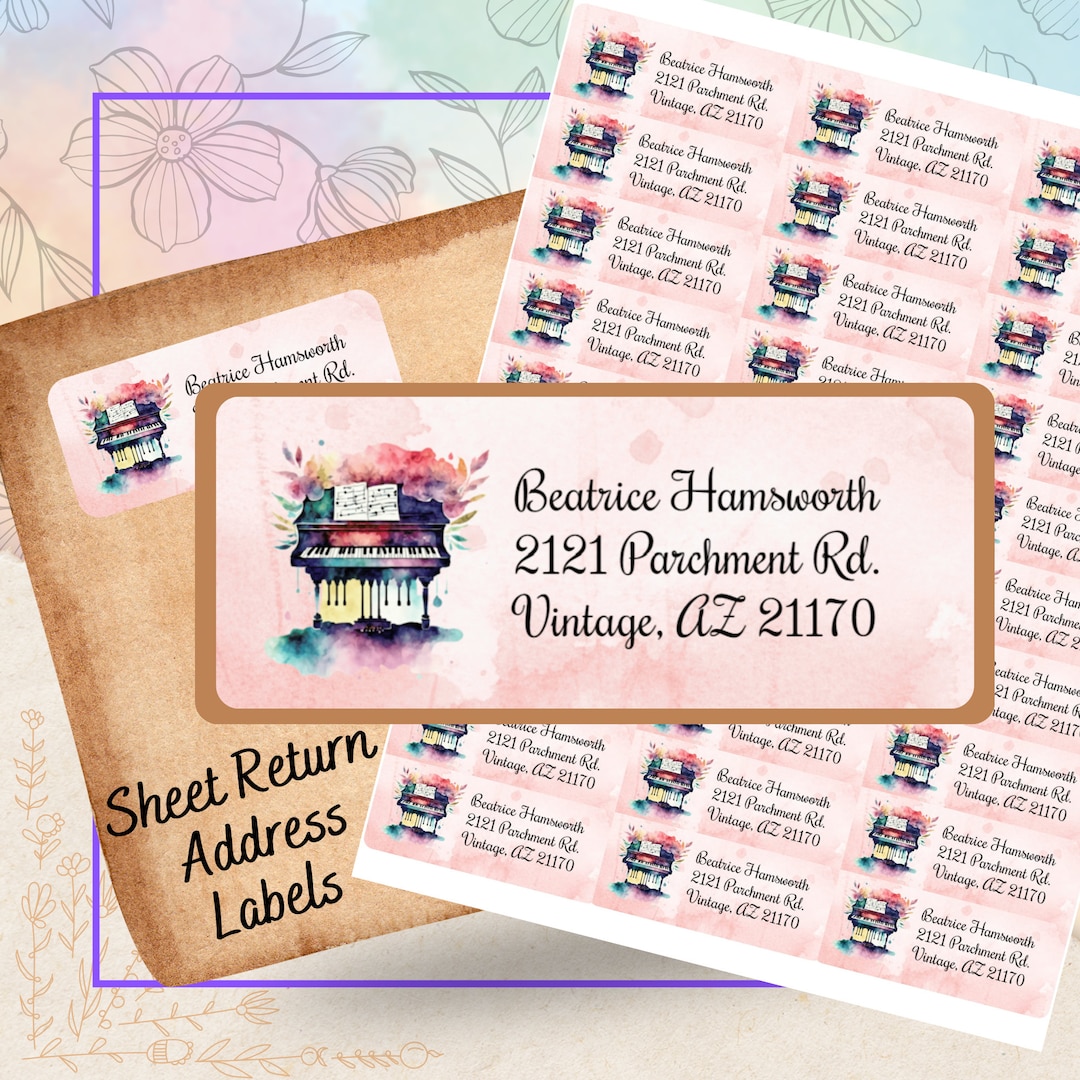 Watercolor Piano, Return Address Label, Custom and Personal Return ...
