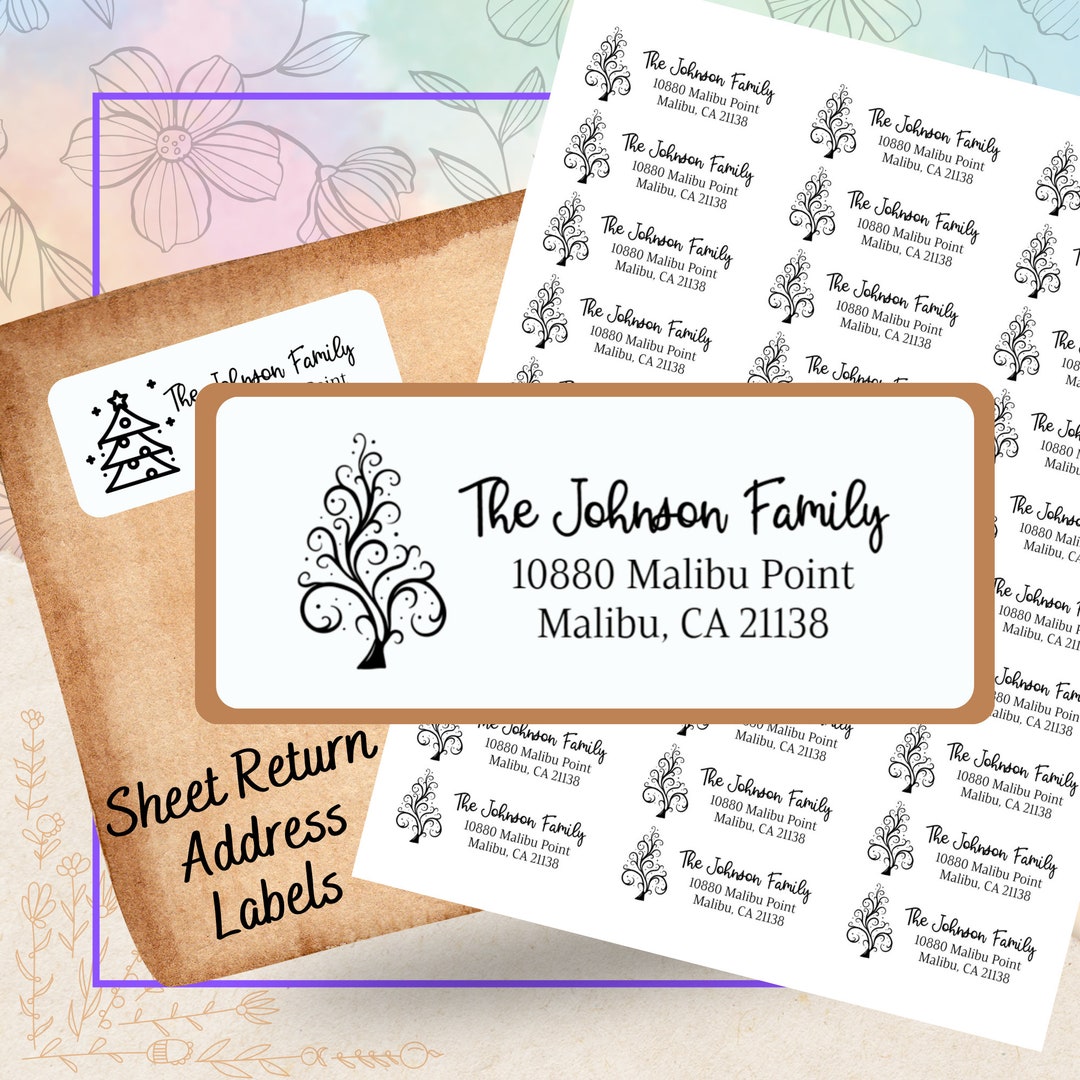 Christmas Card Return Label, Christmas Tree Sticker, Custom Return ...