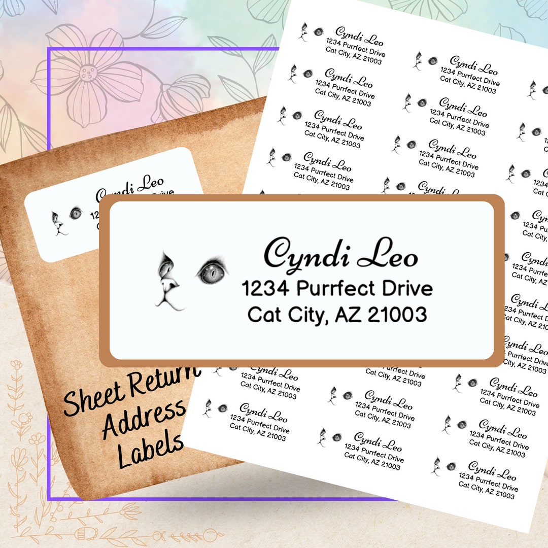 Cat Silhouette Return Address Label, Mailing Label, Cat Face Outline ...