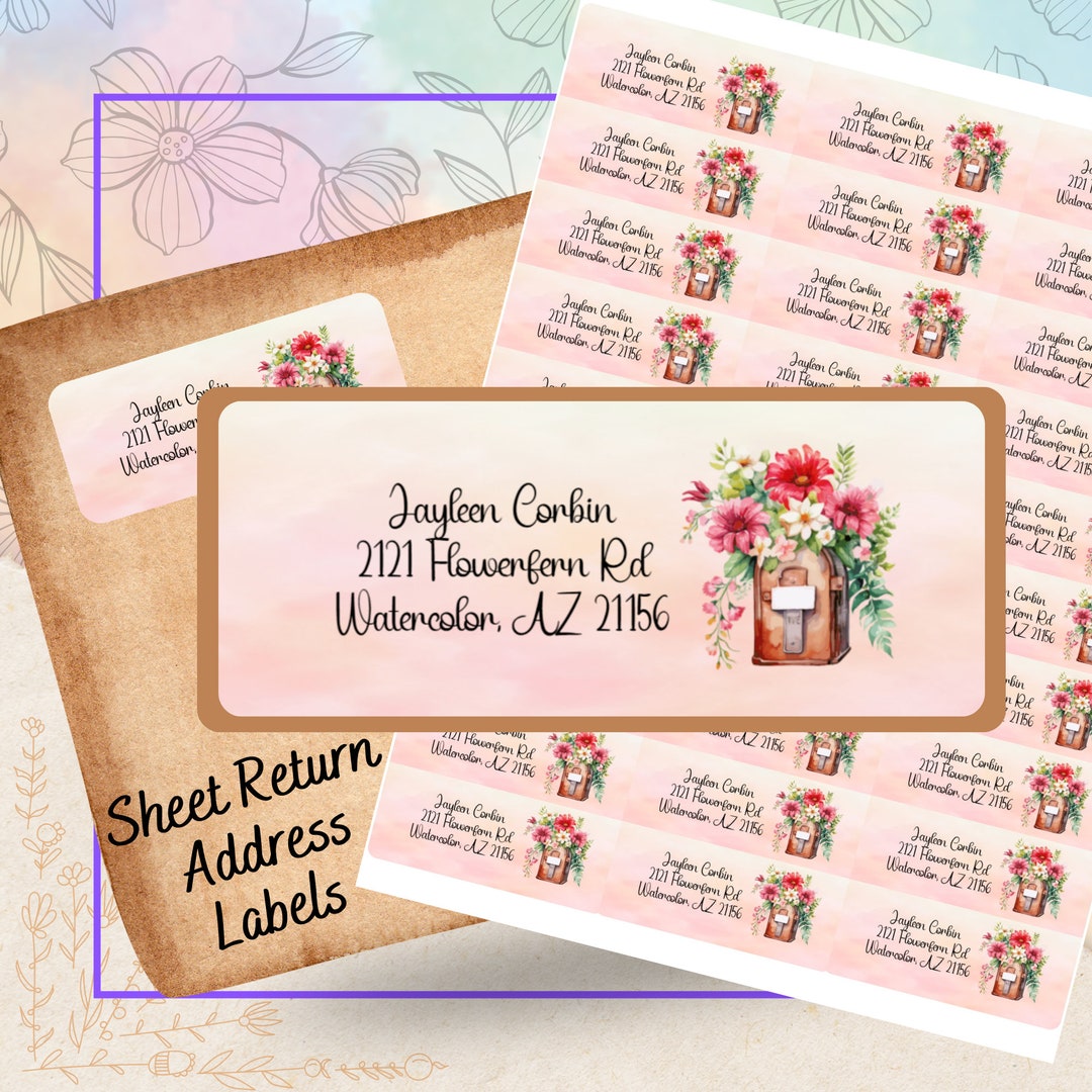 Coquette Feminine Style Label, New Address, Watercolor Mail Box With ...