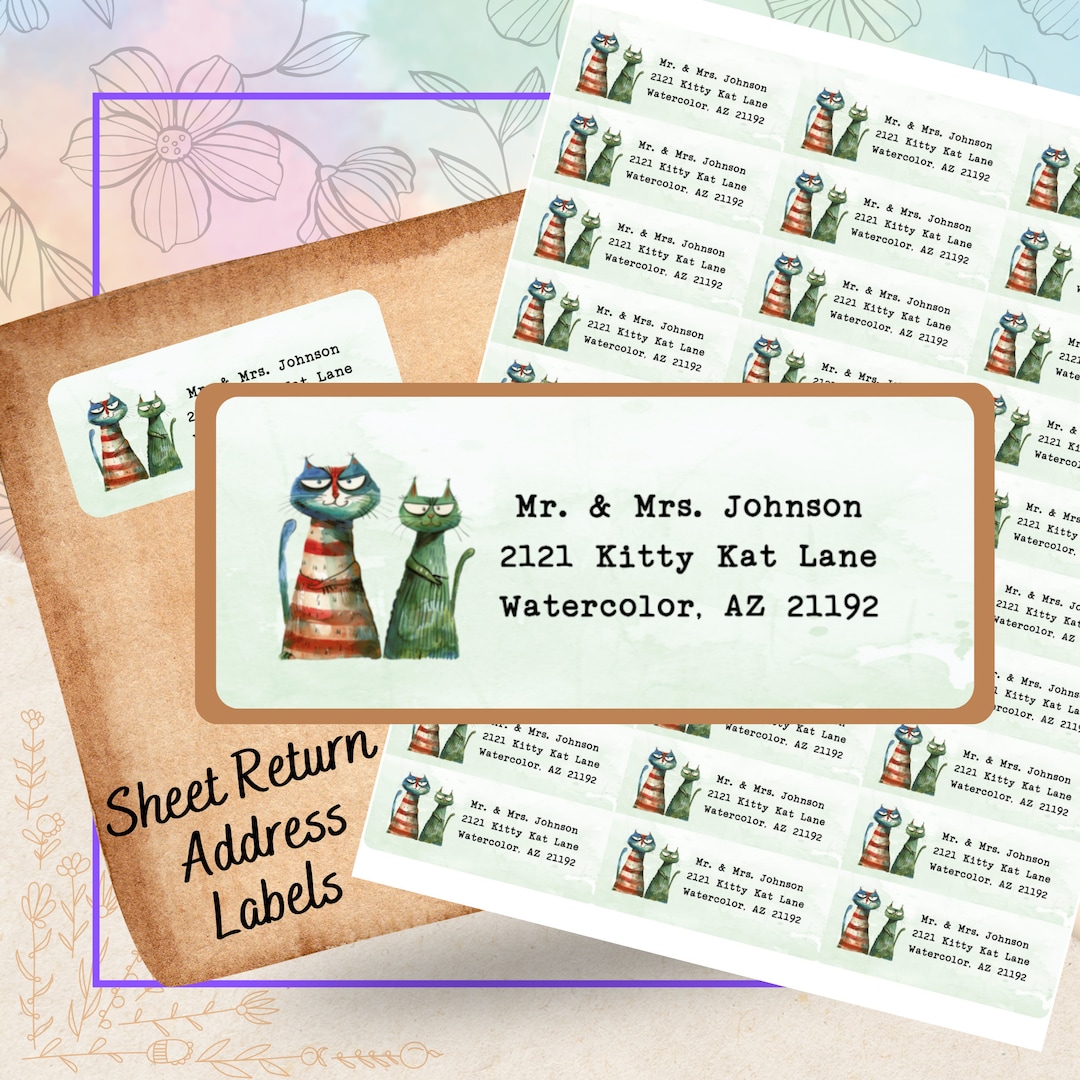 Kitty Cat Couple Return Address Labels: Custom Wedding Self-adhesive ...