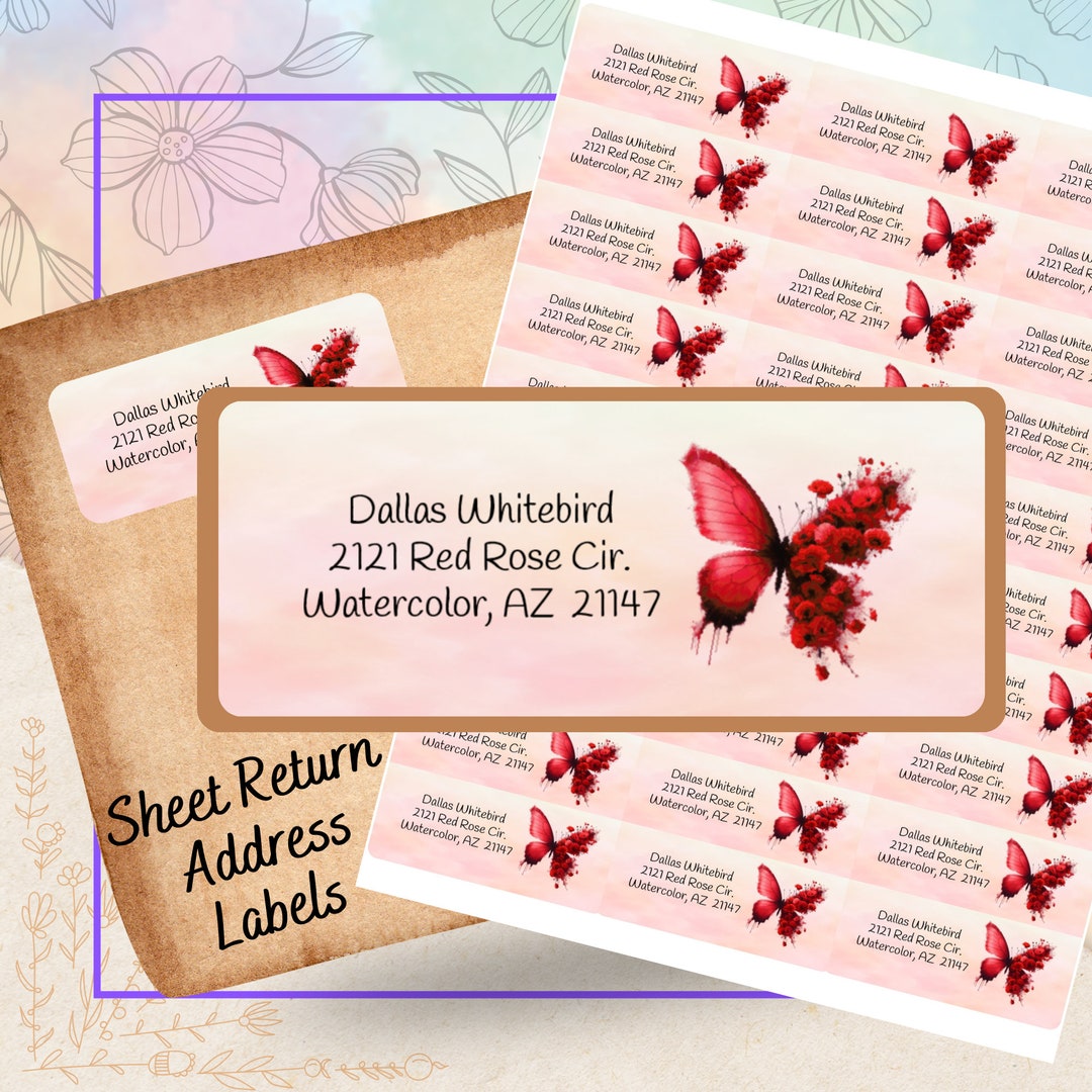 Custom Personalized Mailing Label, Feminine Style Label, Butterfly ...