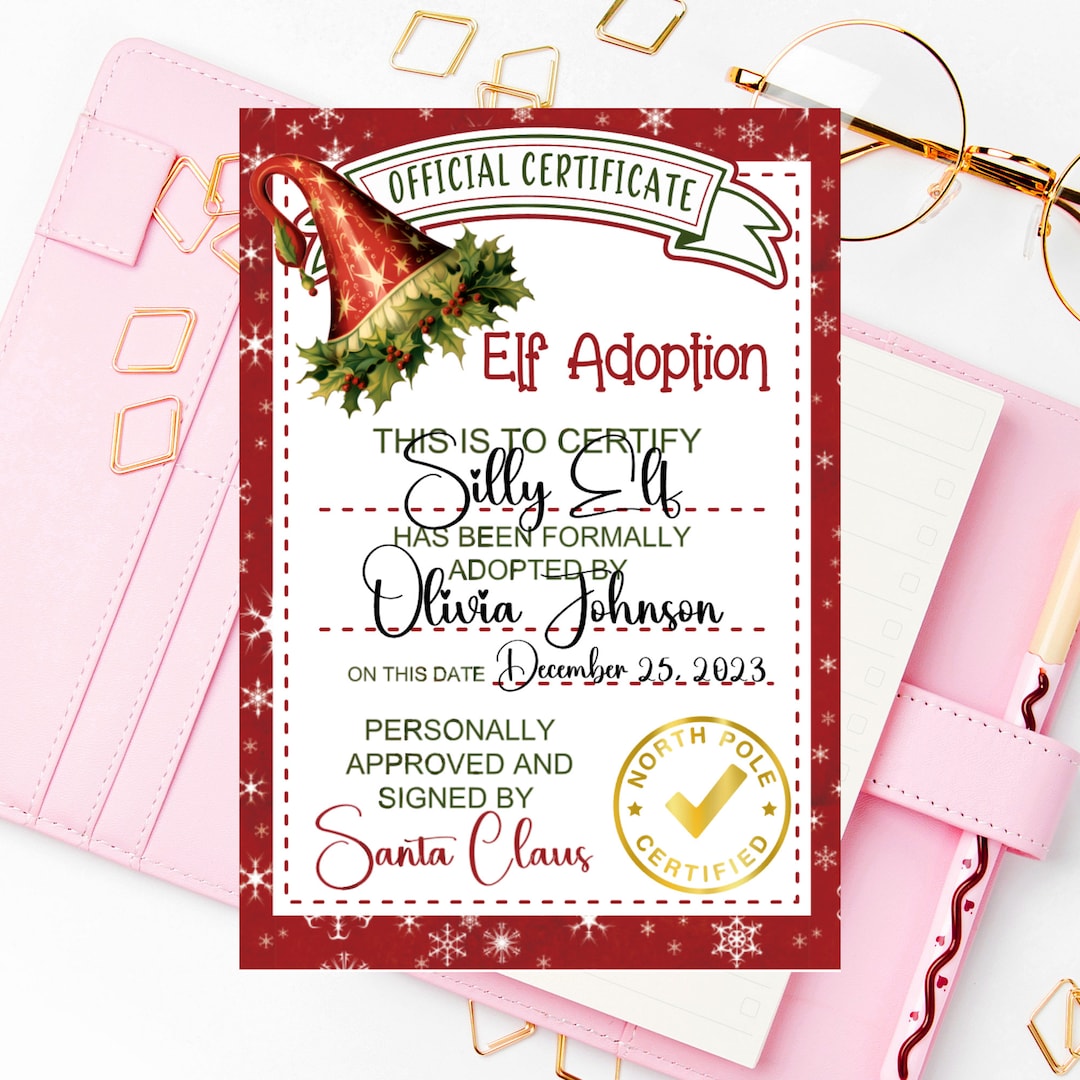 Elf Certificate Elf Adoption Certificate Elf on the Shelf - Etsy