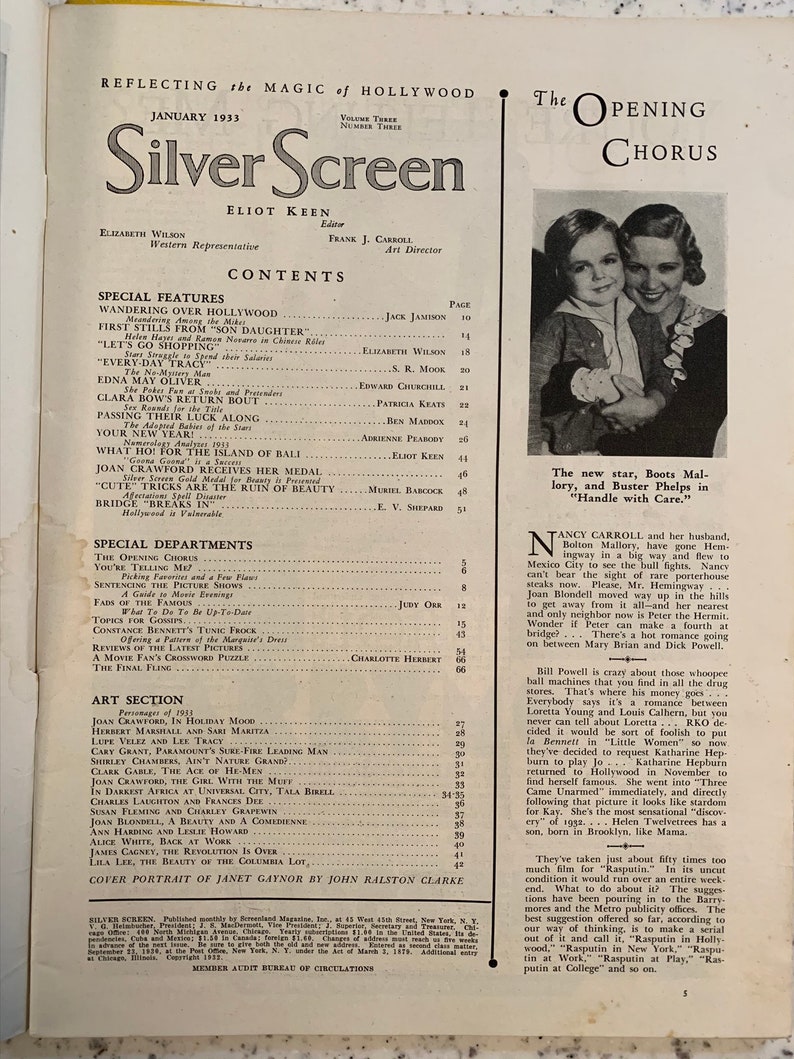 Original 'silver Screen' Magazine - January 1933 Issue W/janet Gaynor ...