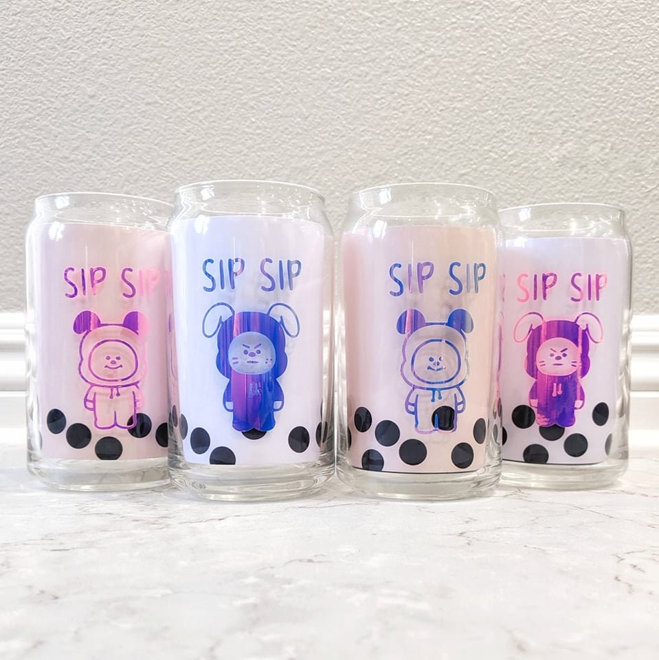 SIPSIP CUP BTS Kpop Glass Cup Korean Cafe Cup Beer Can | Etsy
