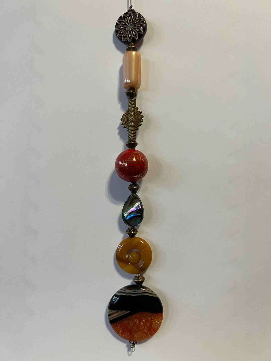 Red and Black Gemstone, Paua Shell, Joy String , Hanging Wall Decor - Etsy