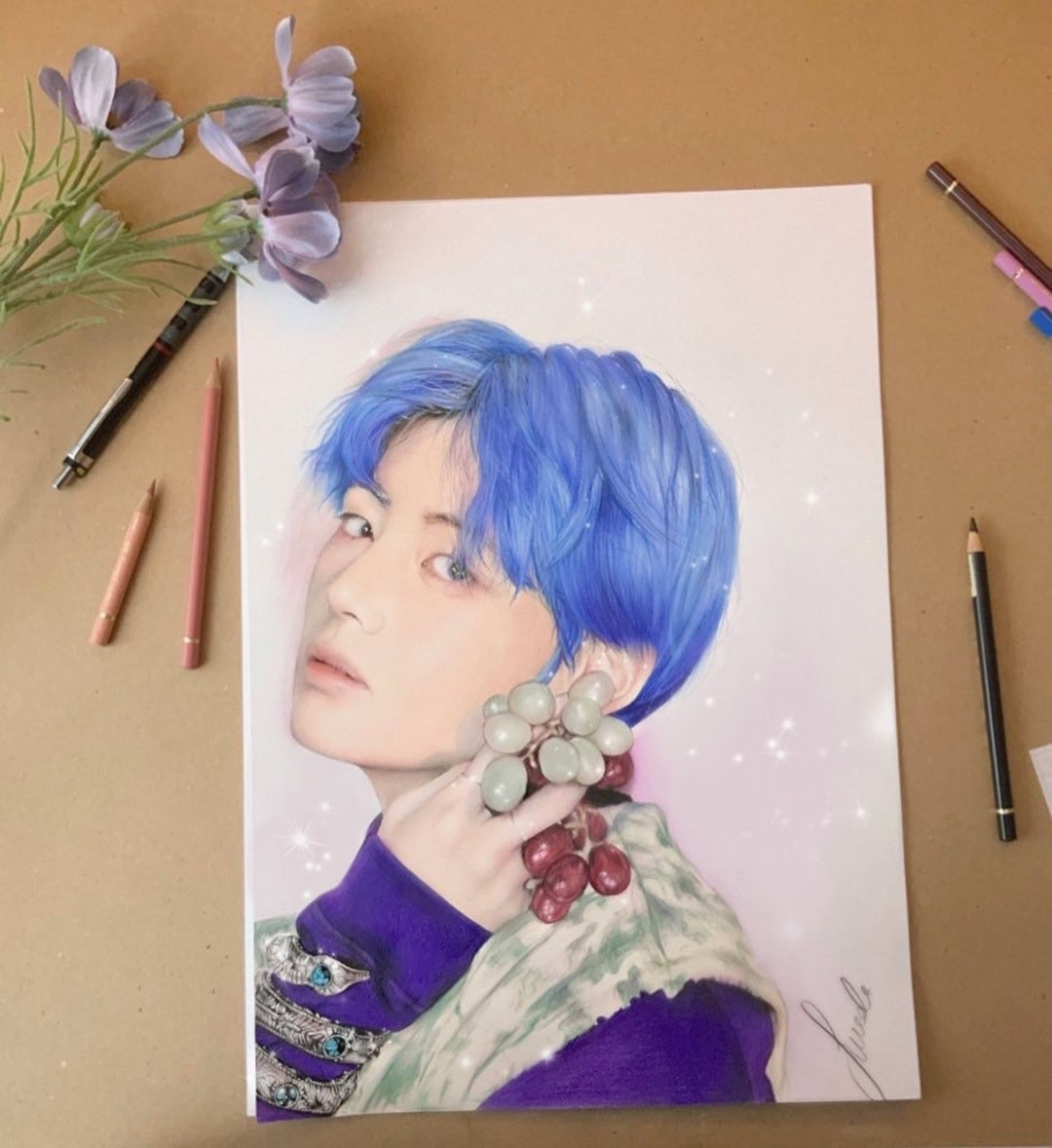 BTS V Colored Pencil Drawing: PRINT From Original Fanart - Etsy