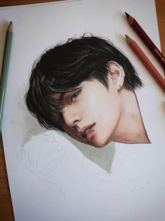Bts Jungkook Taehyung Colored Pencil Drawing Print From Original Fanart