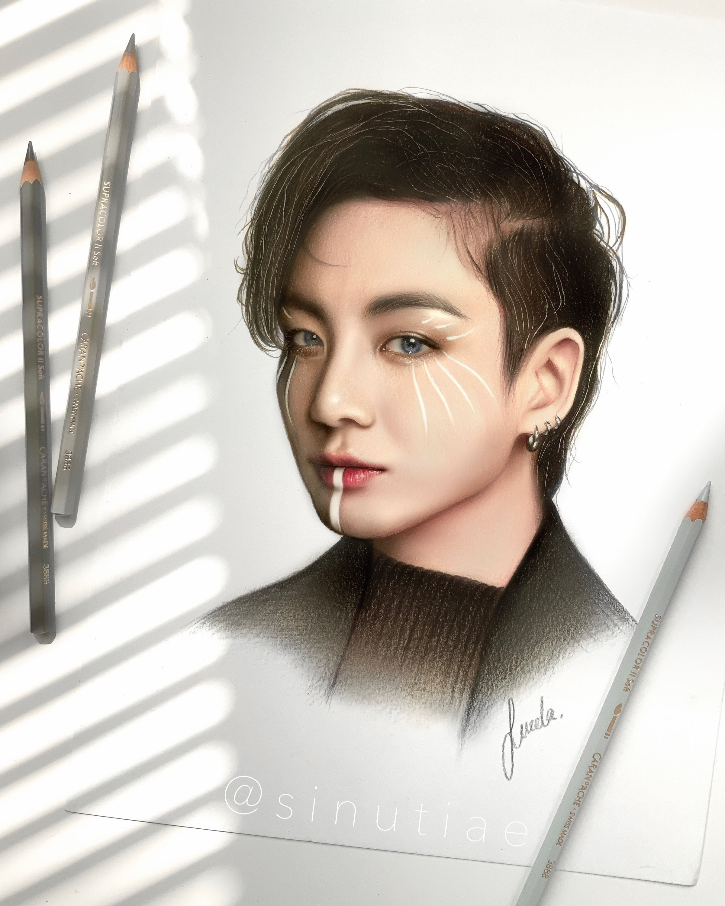 Bts Jungkook Colored Pencil Drawing Print From Original Fanart Lupon