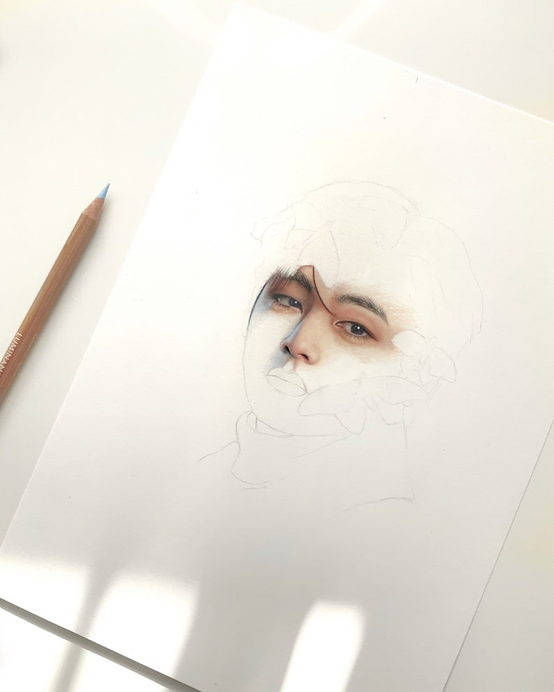 BTS V Butterfly Themed Colored Pencil Drawing : PRINT From - Etsy