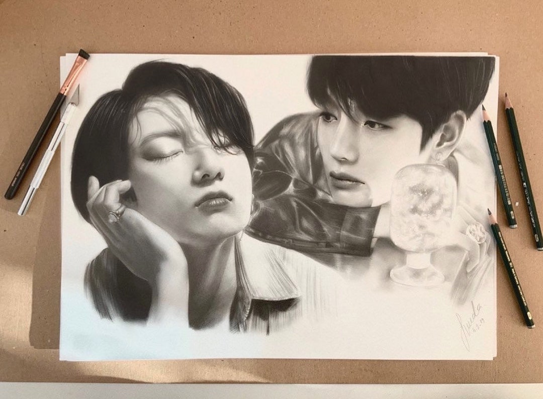 BTS Jungkook & Taehyung Pencil Drawing : PRINT From Original Fanart - Etsy