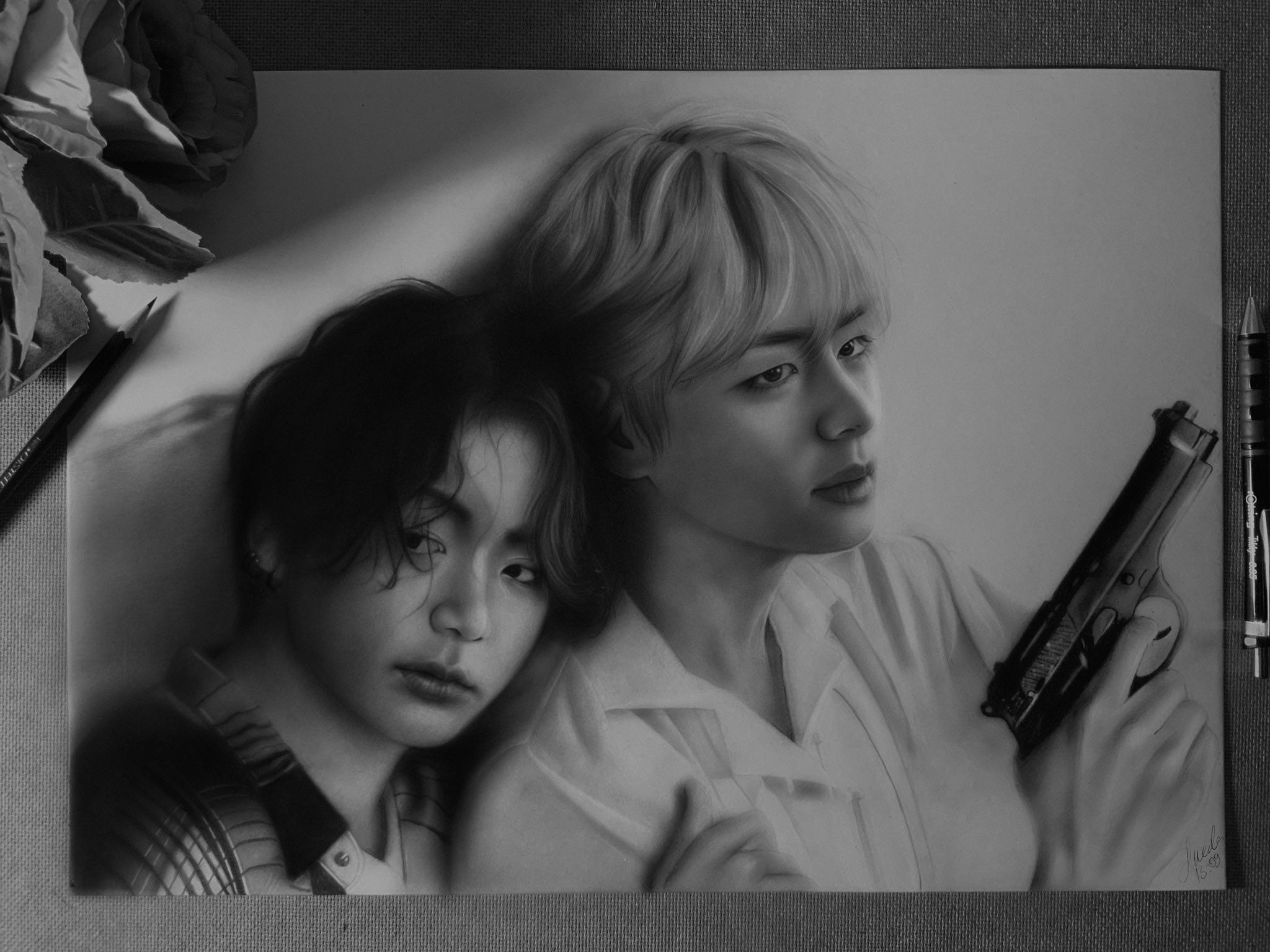 Dibujo a lápiz BTS Taekook : PRINT from original fanart - Etsy México