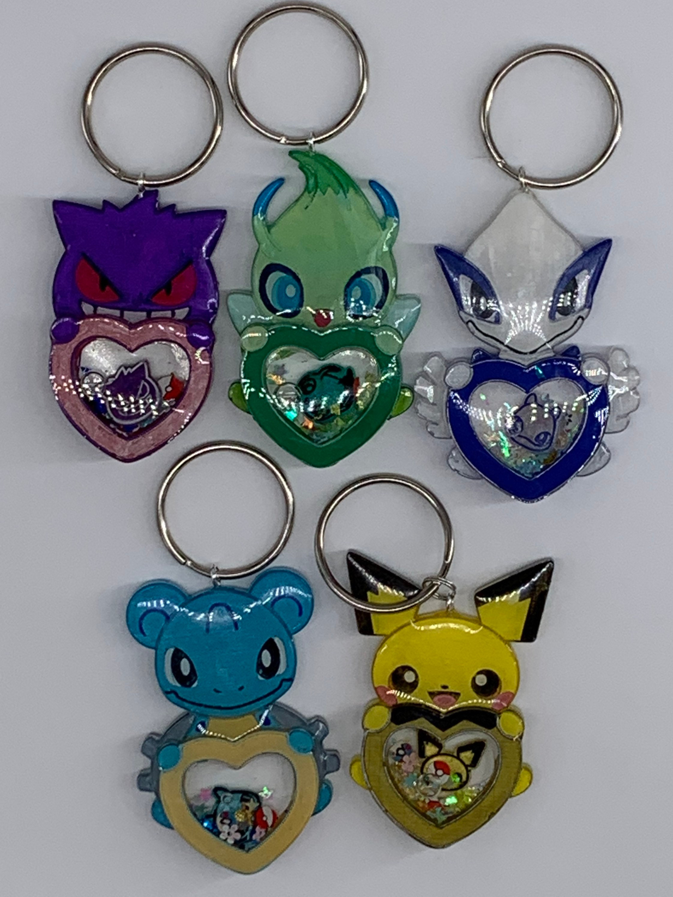 Anime Poke Heart Shaker Keychain Badge Reel pichu Gengar - Etsy