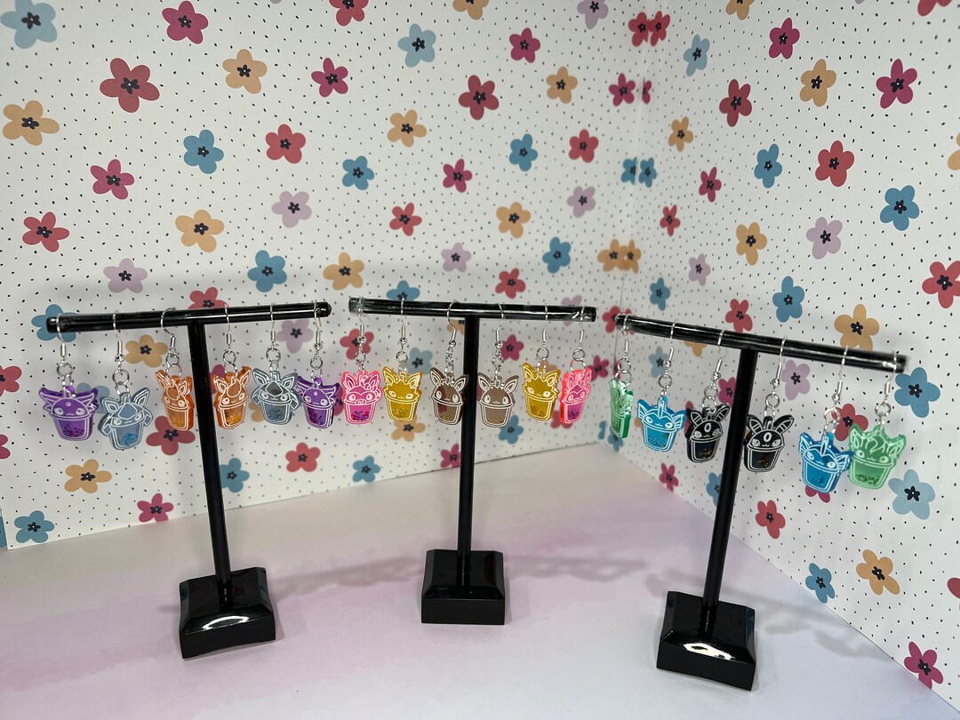 Poke Boba Cup Dangle Eeveelution Sterling Silver Earrings, Eevee ...