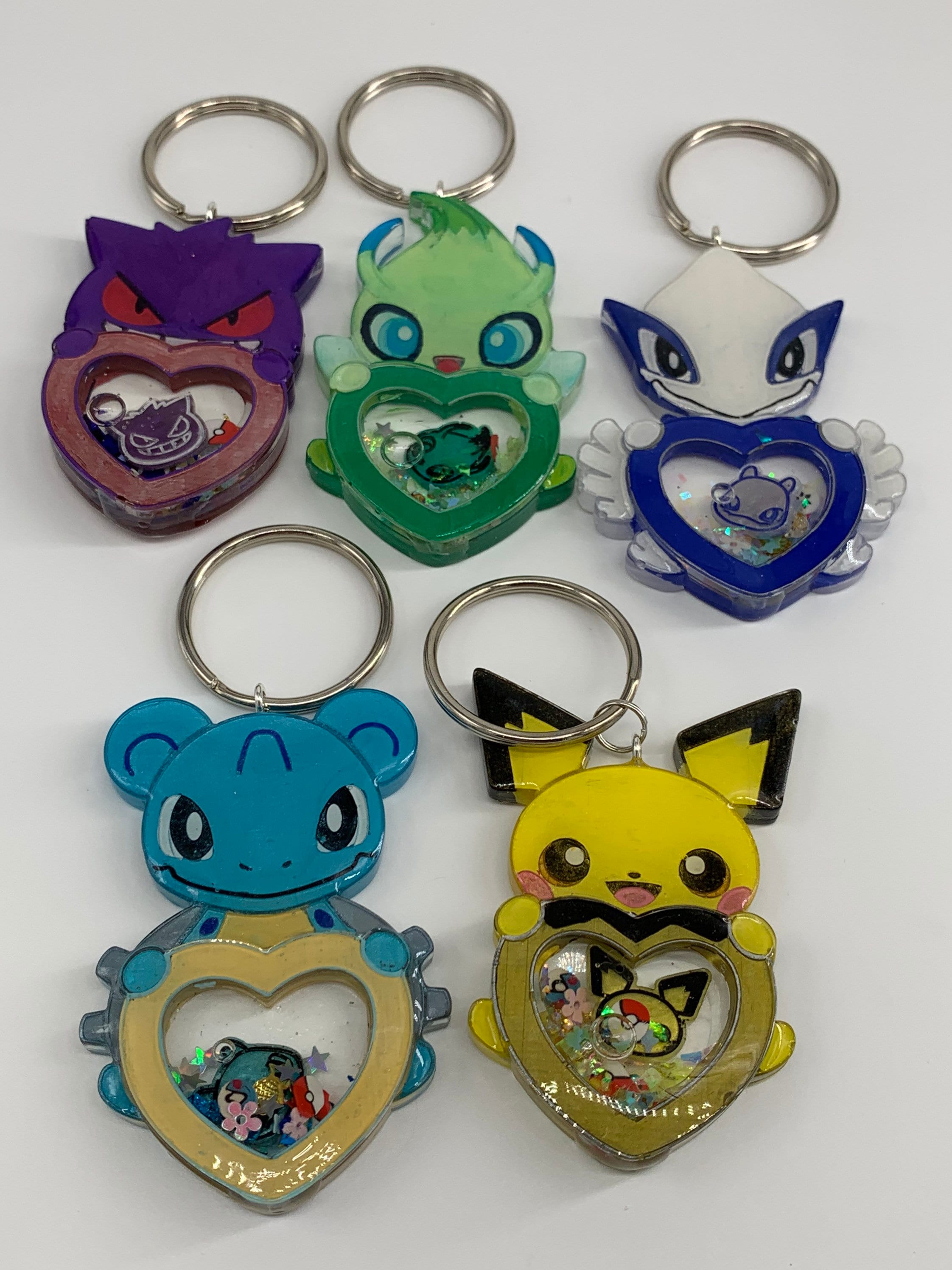 Anime Poke Heart Shaker Keychain Badge Reel pichu Gengar - Etsy