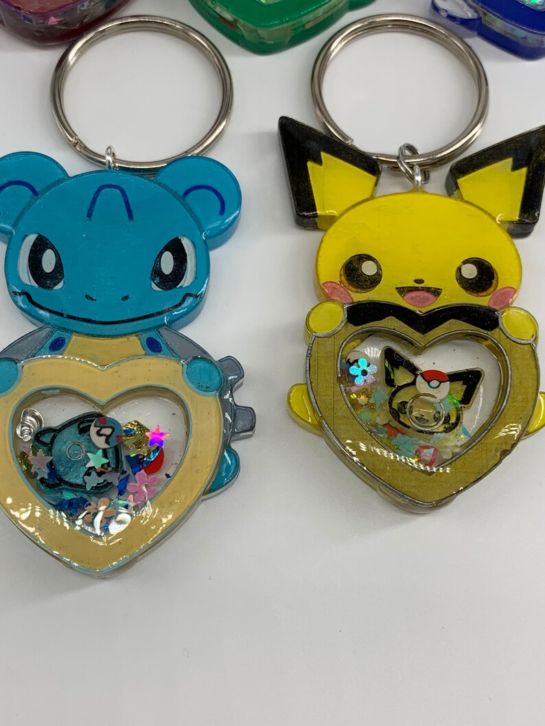 Anime Poke Heart Shaker Keychain Badge Reel pichu Gengar - Etsy