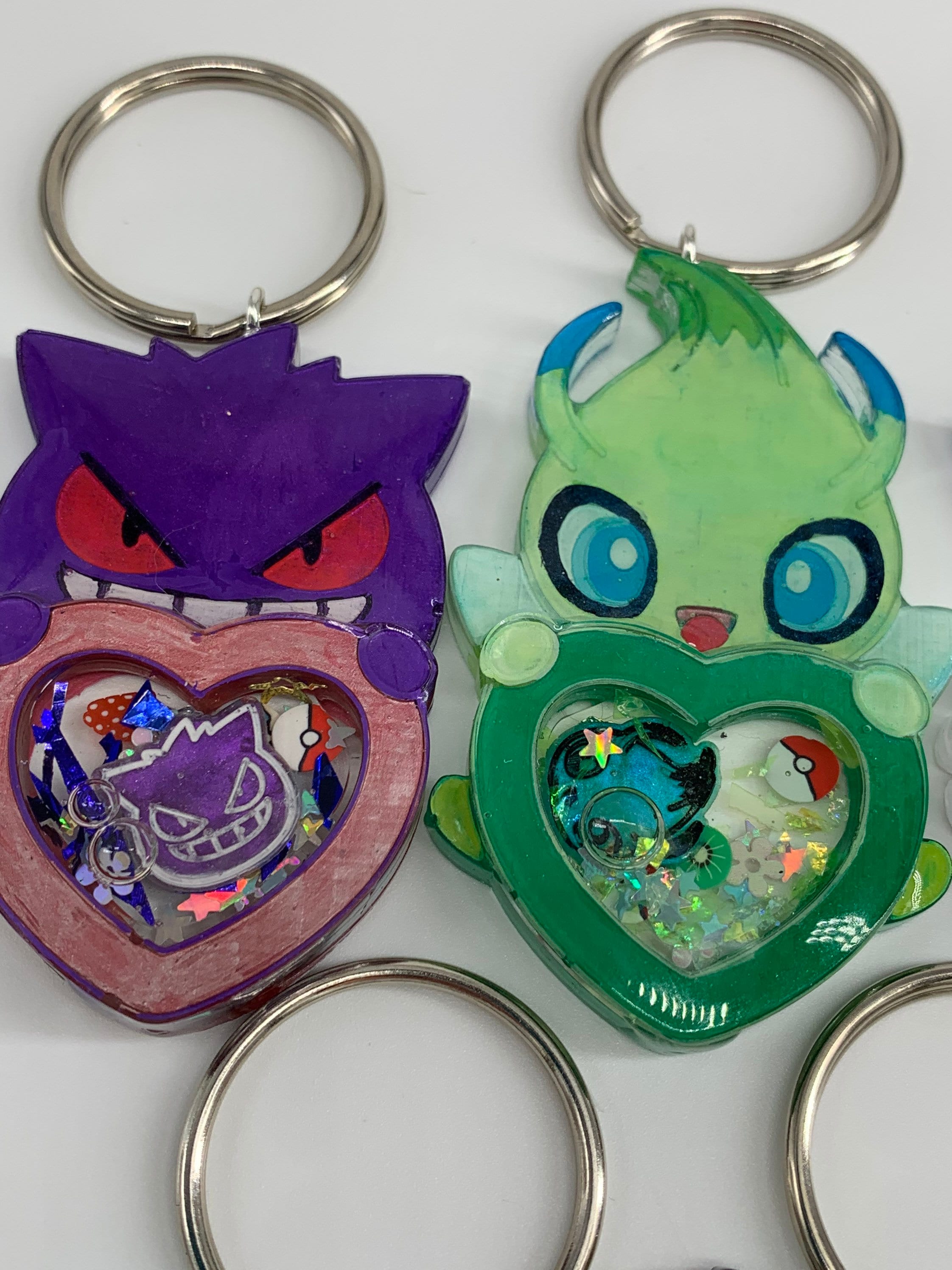 Anime Poke Heart Shaker Keychain Badge Reel pichu Gengar - Etsy