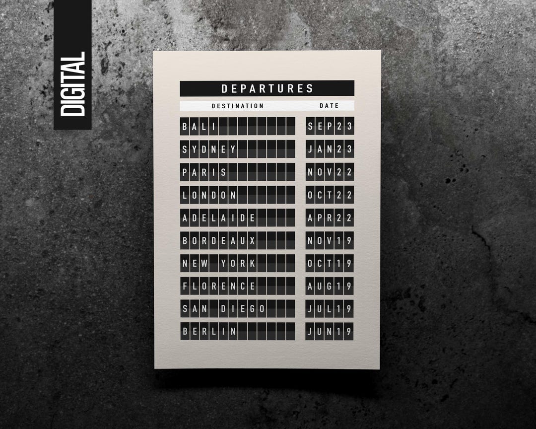 Airport Departures Board Custom Digital Travel Print Personalise With ...
