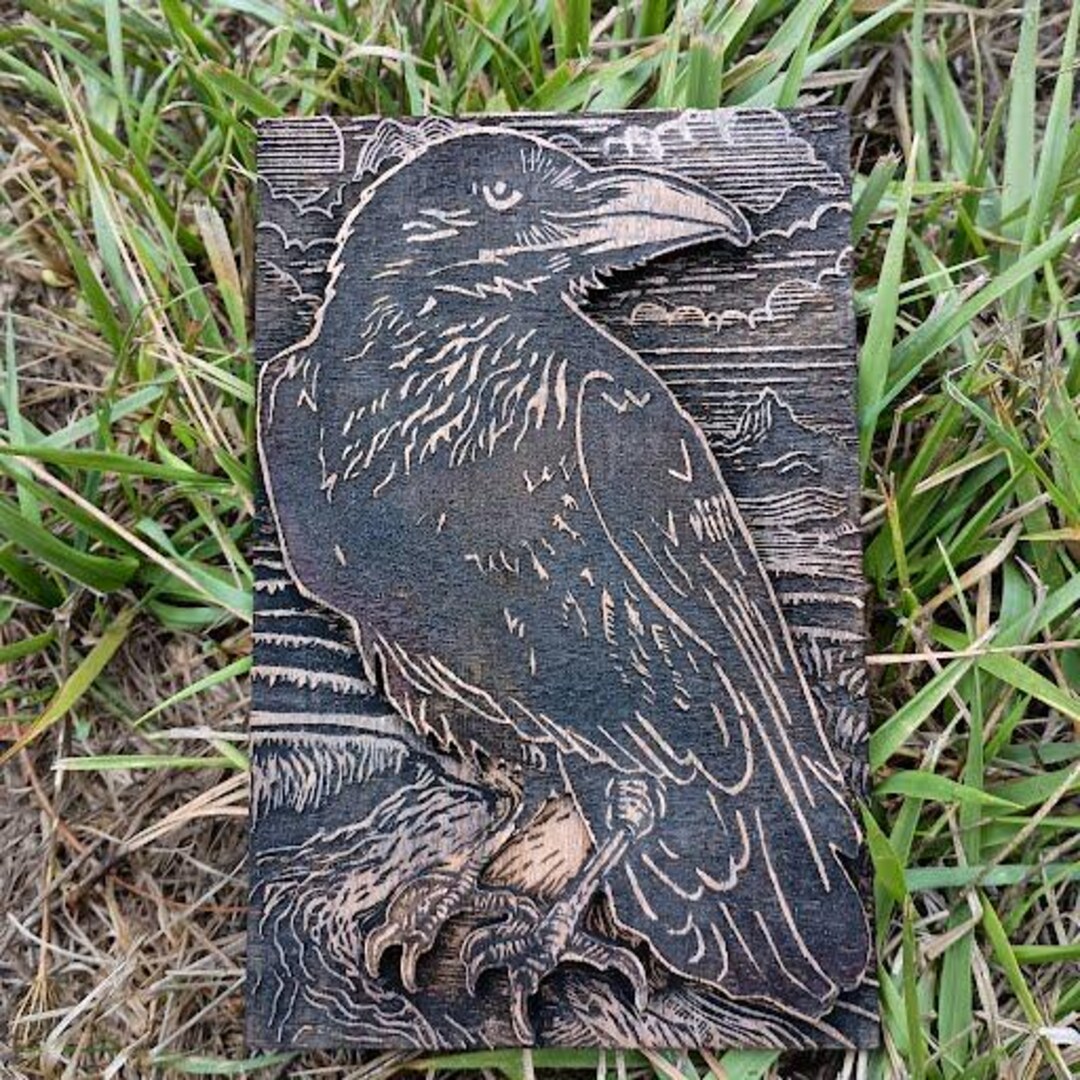 Two-layered Raven Woodcut Print: Hand-carved and Laser-engraved - Etsy