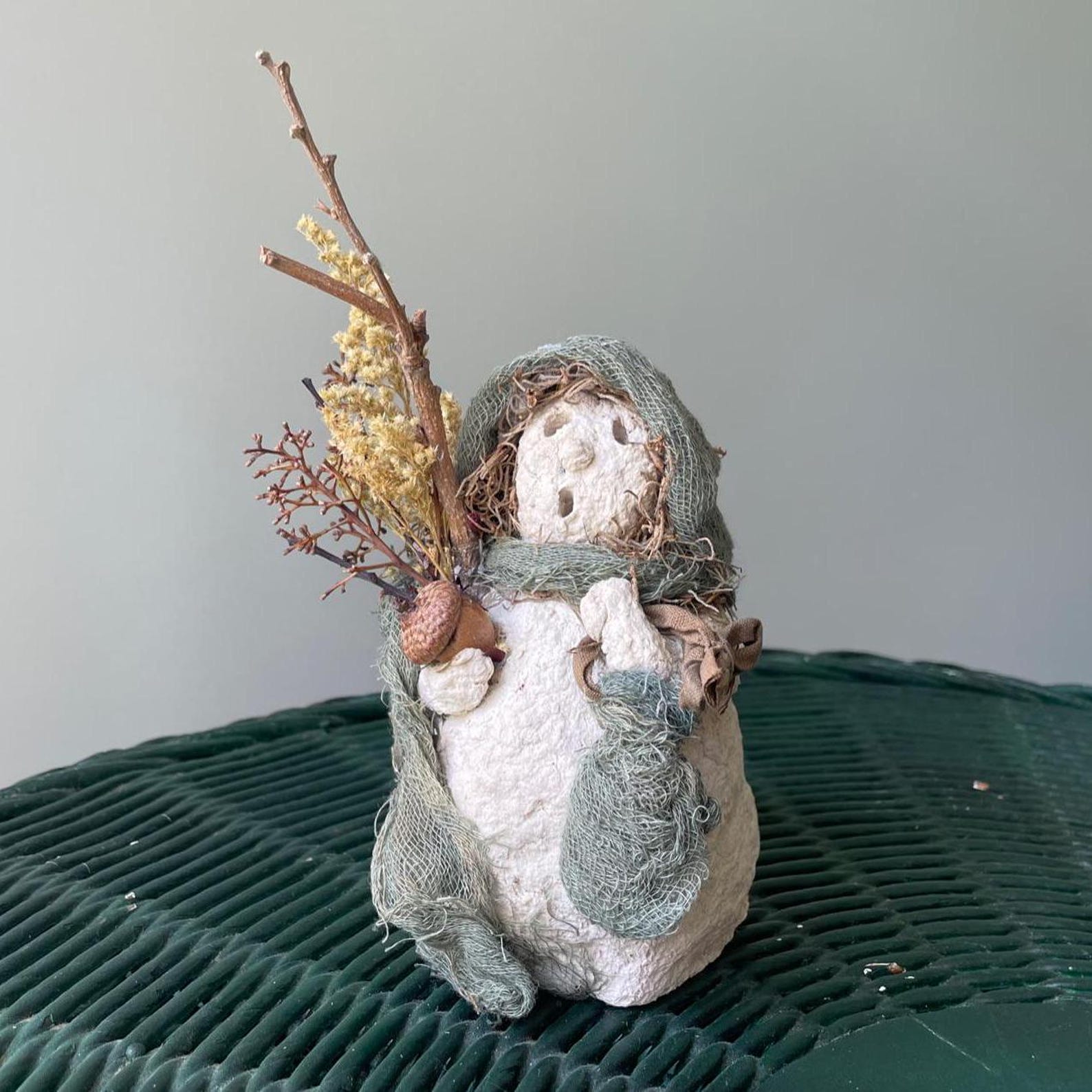Vintage Paper-mache Snowman Holding Branches, an Acorn, and Purse by ...