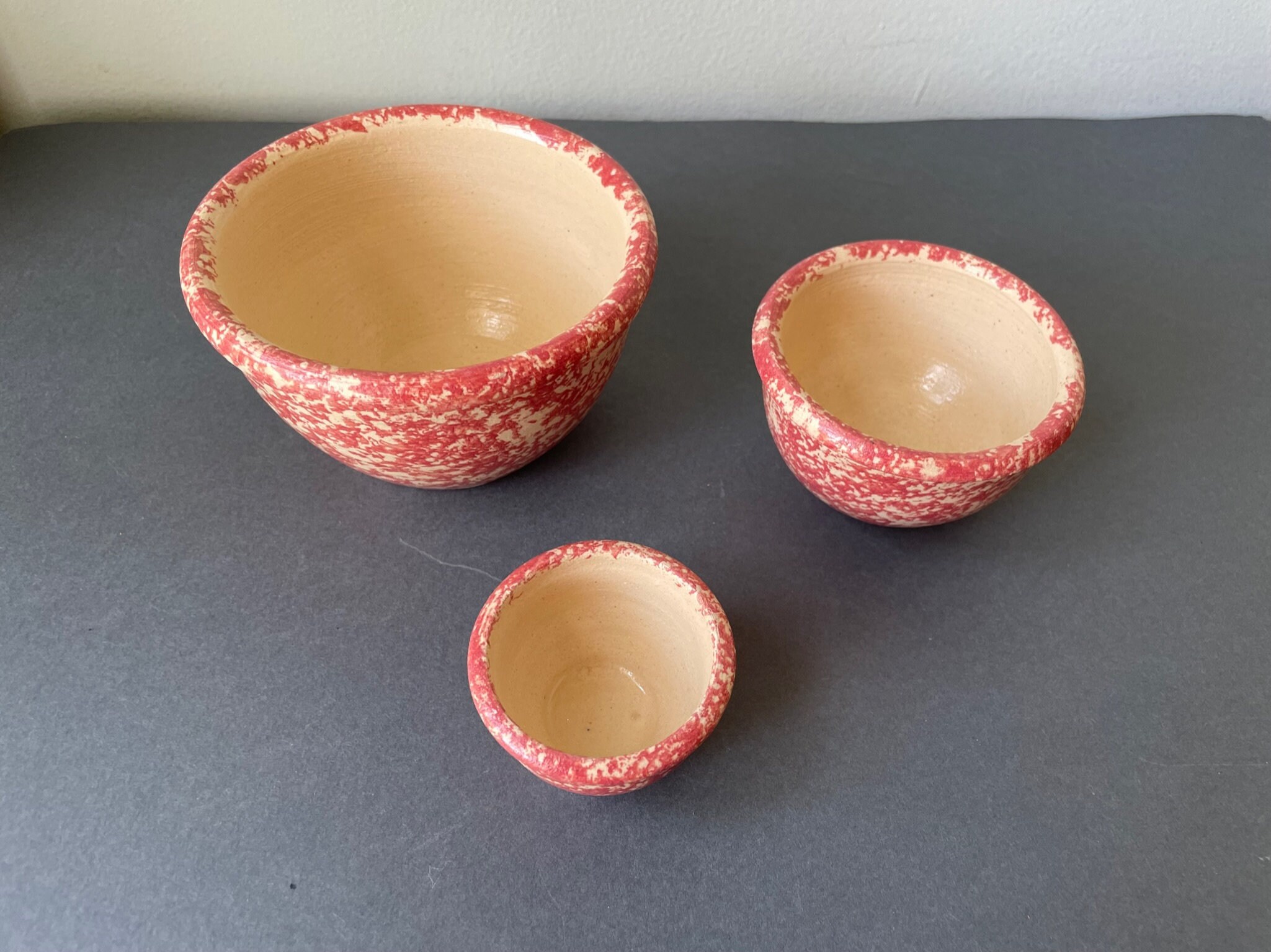 Vintage Miniature 3-piece Red Spongeware Pottery Nesting Bowl Set - Etsy