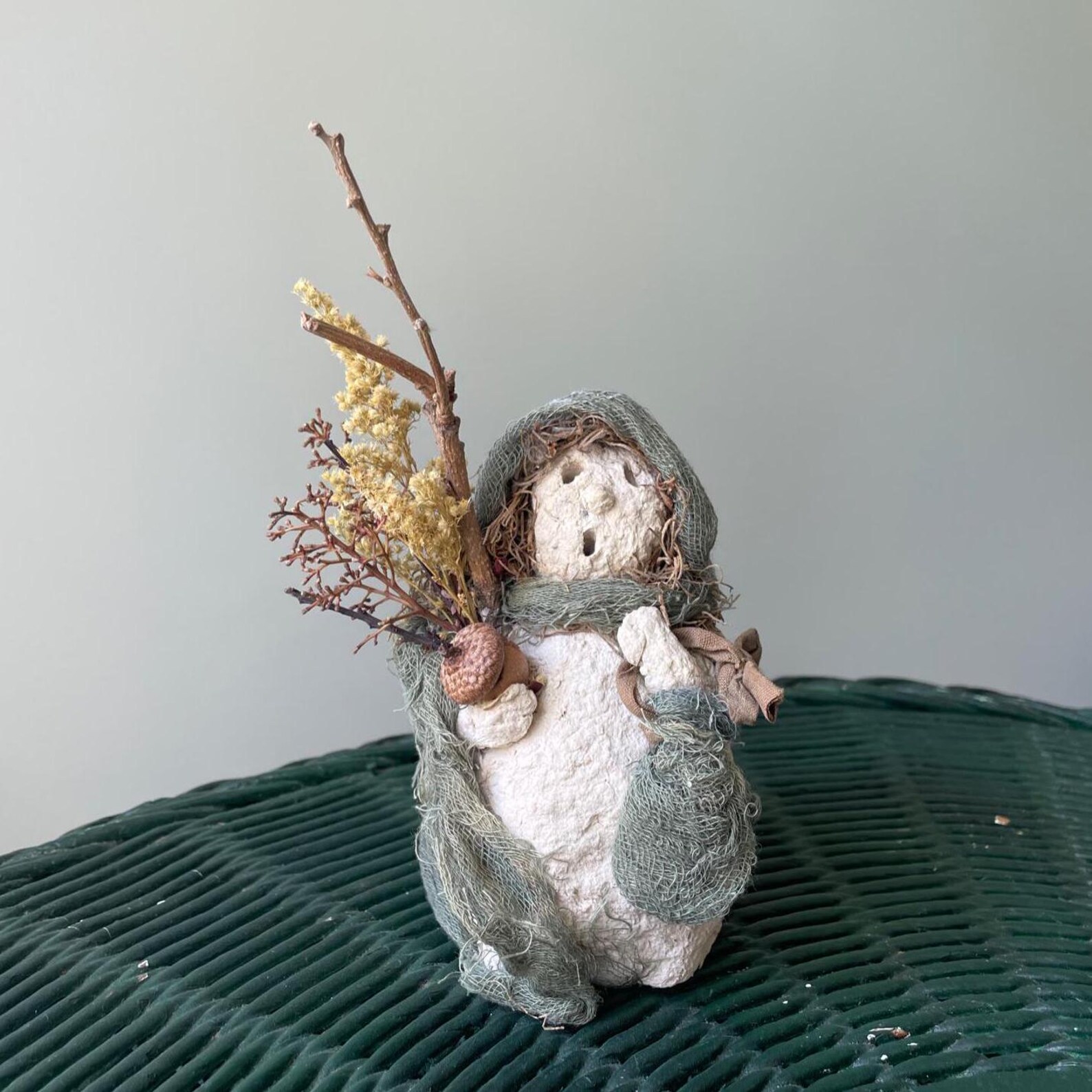 Vintage Paper-mache Snowman Holding Branches, an Acorn, and Purse by ...