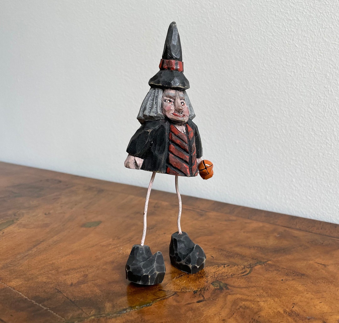 Hand Carved Witch With Wire Legs by Jenny Petersen - Etsy
