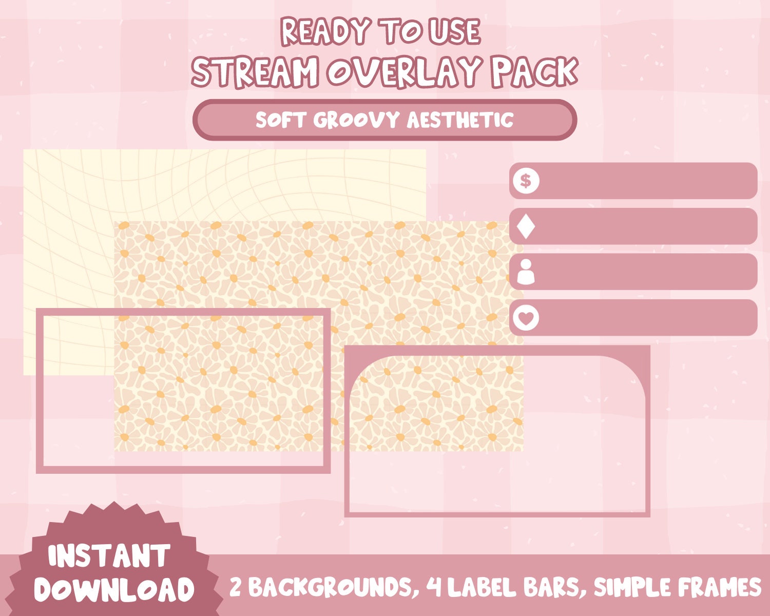 Soft Groovy Stream Overlay Set for Twitch / Cozy Soft Pink / Flower ...