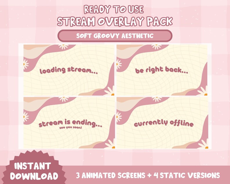 Soft Groovy Stream Overlay Set for Twitch / Cozy Soft Pink / Flower ...
