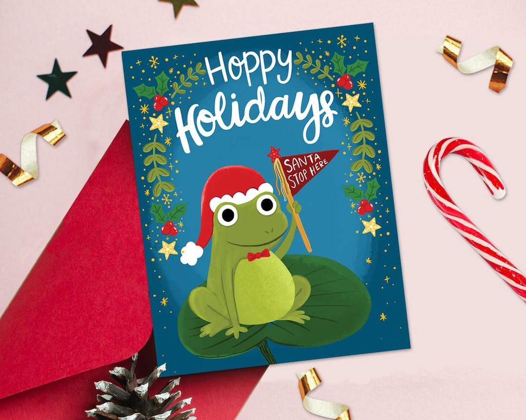 Frog Christmas Card, Funny Holiday Cards, Frog Lover Gift, Cute Holiday ...