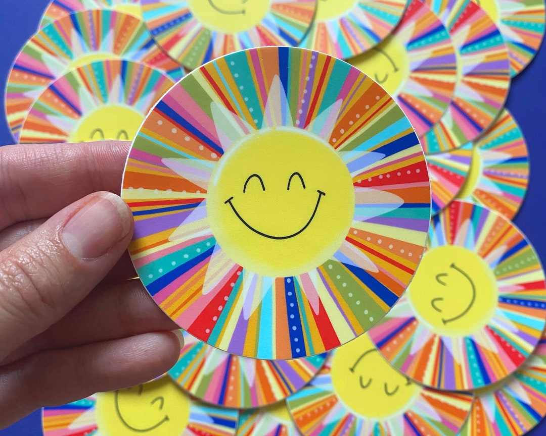 Happy Face Sun Sticker, Rainbow Sunshine, Cute Sunshine Stickers ...