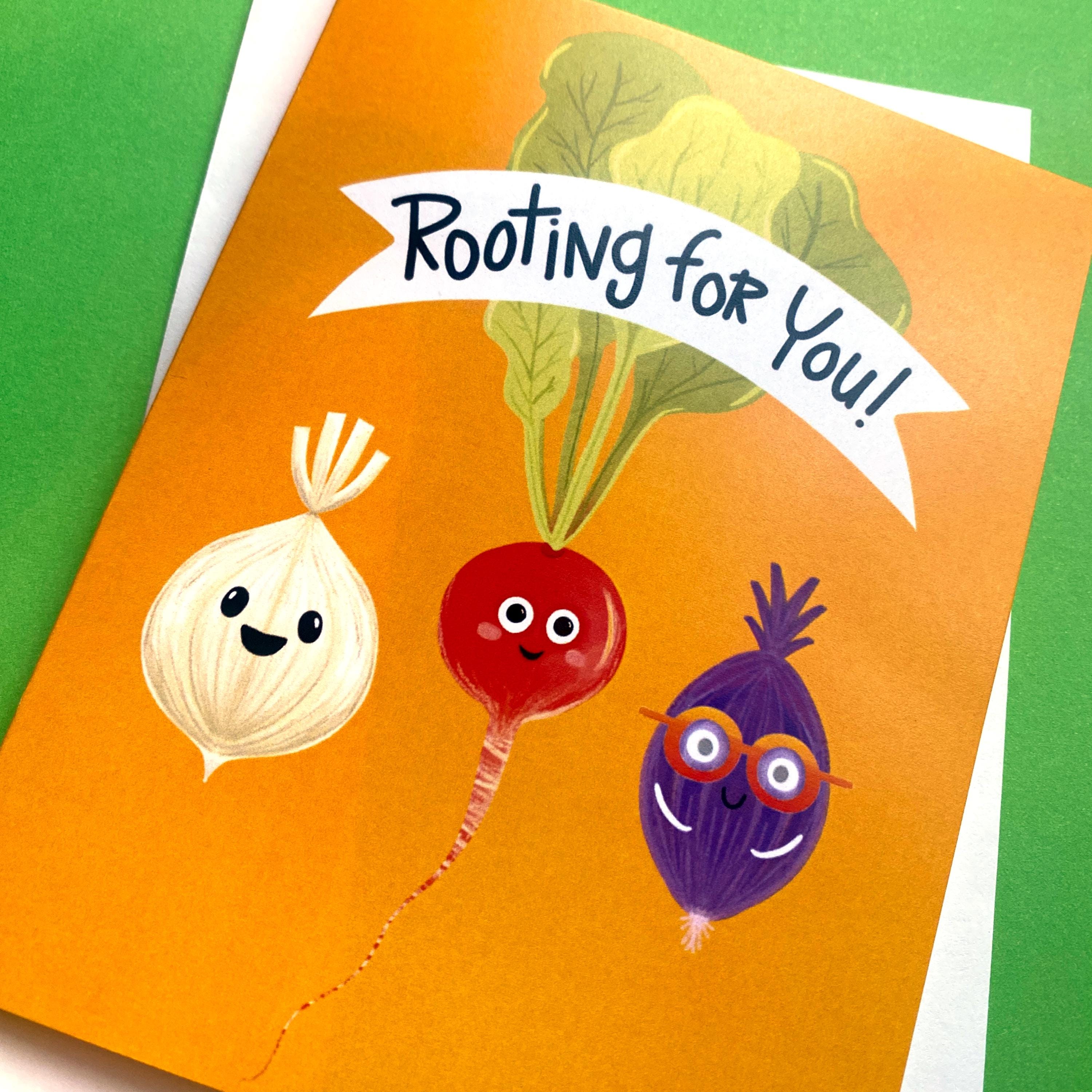 Rooting for You Card, Cute Vegetable Illustration, Encouragement Gift ...