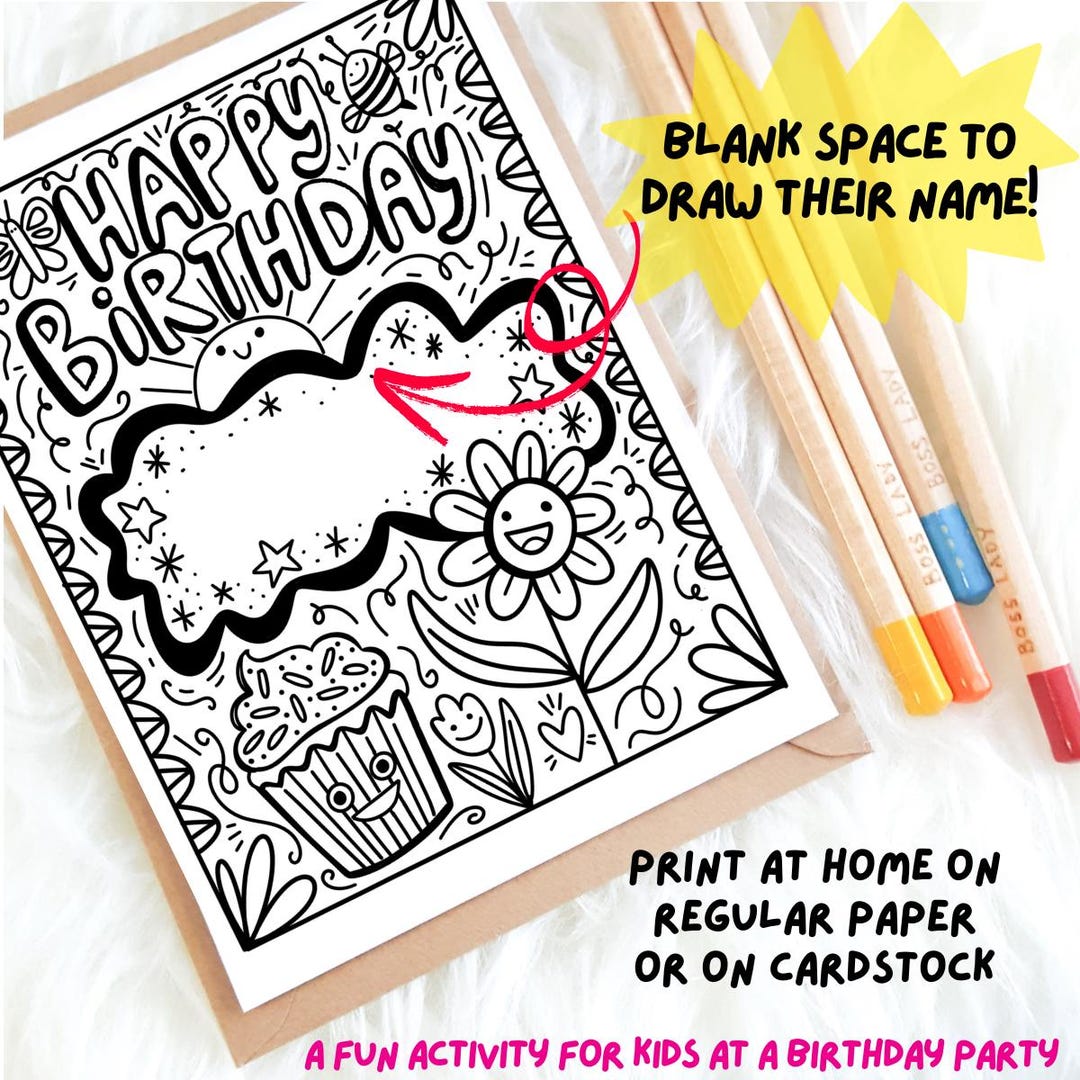 Printable Birthday Card Coloring Page: Digital Download Colorable Art ...
