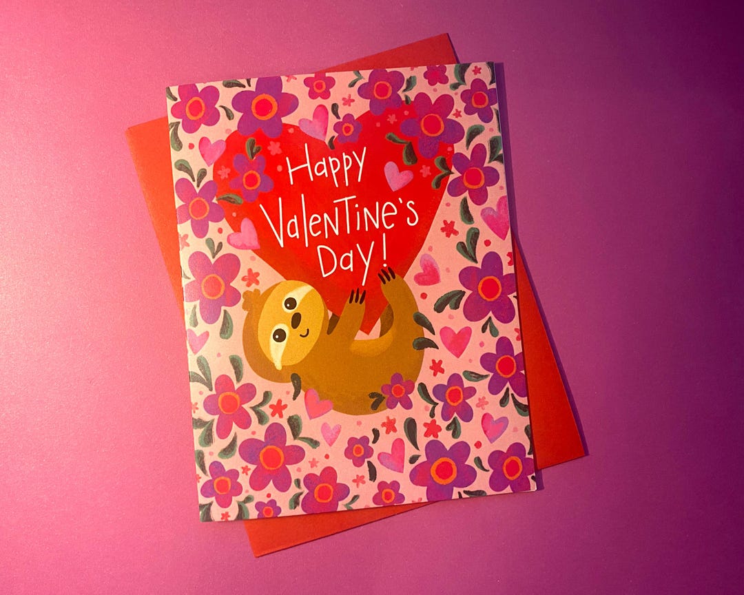 Sloth Valentine's Day Card: Hand-drawn Illustrated Animal - Etsy
