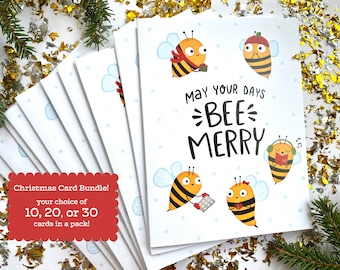 Bee Christmas Cards Bee Watercolor Holiday Card Bee - Etsy
