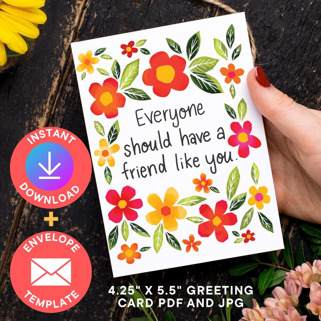 Printable Friendship Card: Appreciation Thank You Note Digital Download ...