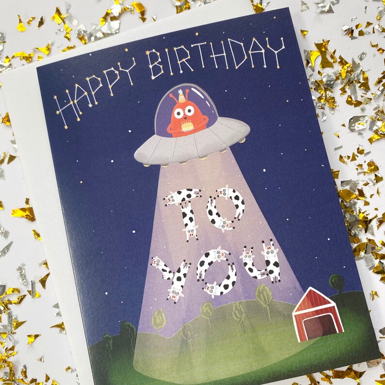 Alien Birthday Card Weird Birthday Card Celestial Birthday - Etsy