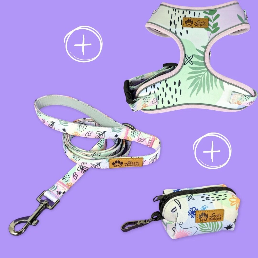 Dog Harness Bundle Including Lead and Treat/poo Bag Dispenser - Pastel ...