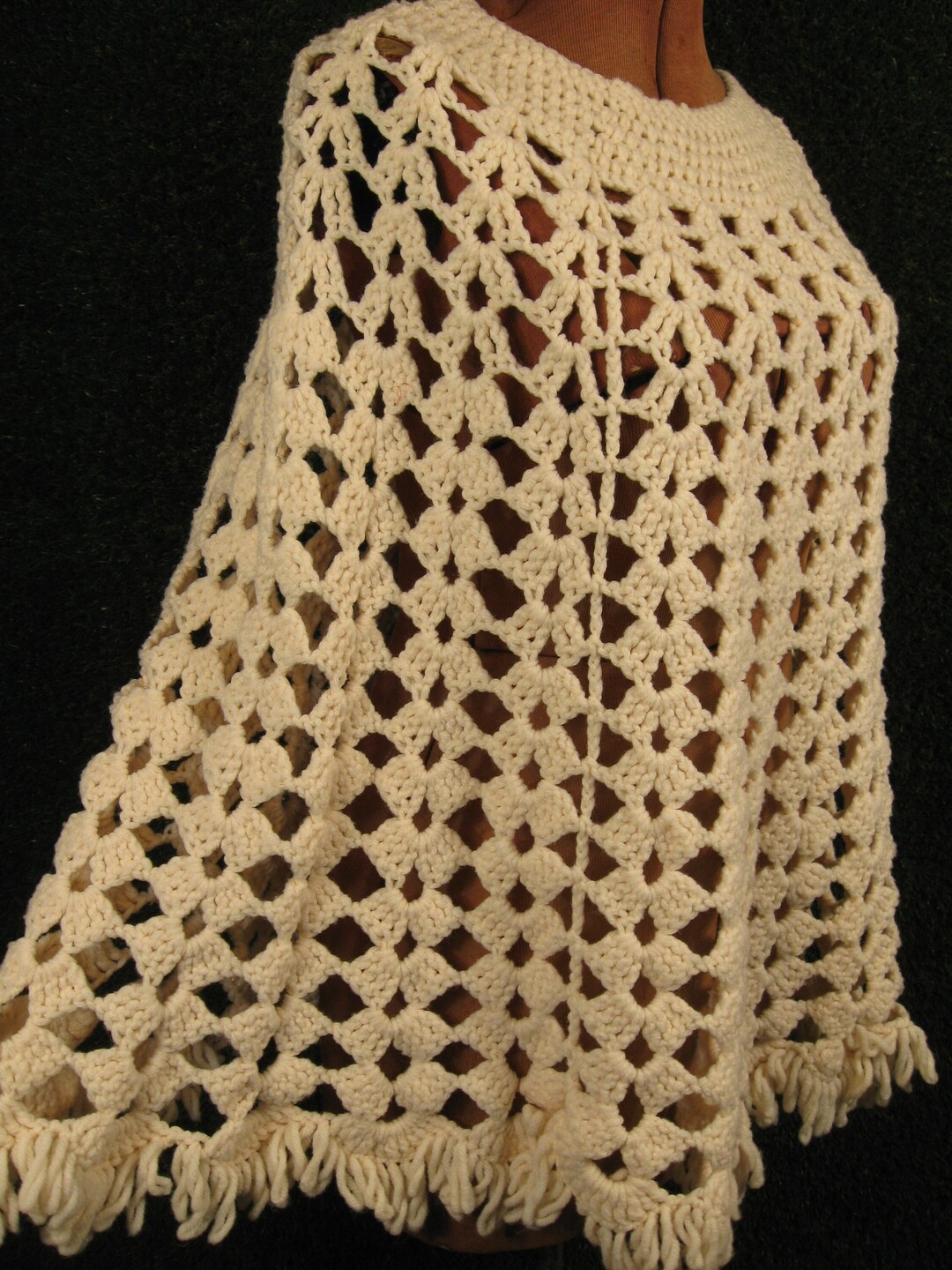 70s Crochet Poncho Grannycore Cottagecore Crocheted Fringe - Etsy