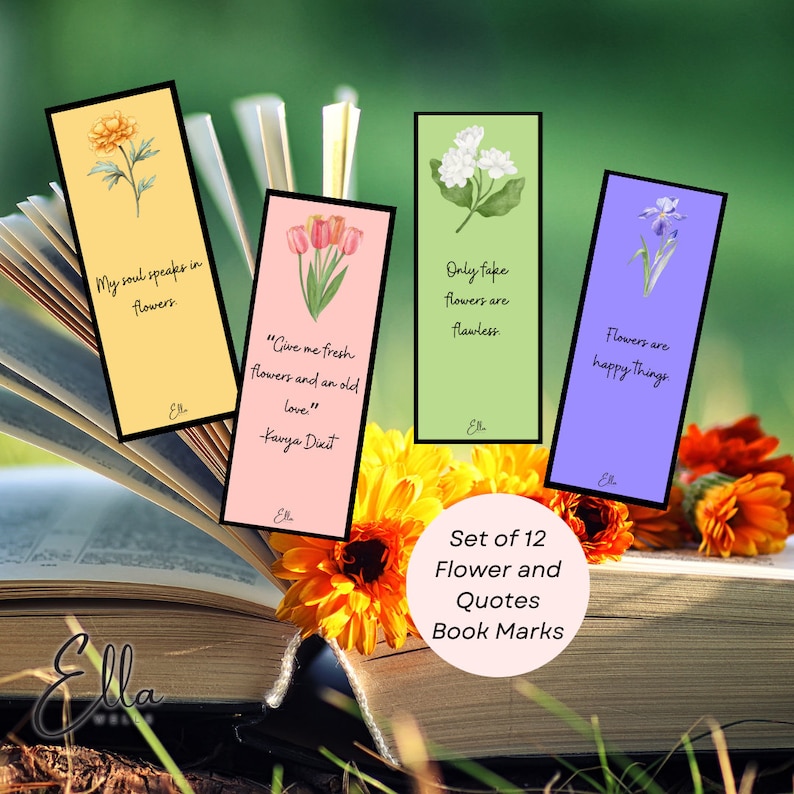 Printable Flower and Quotes Bookmarks - Etsy