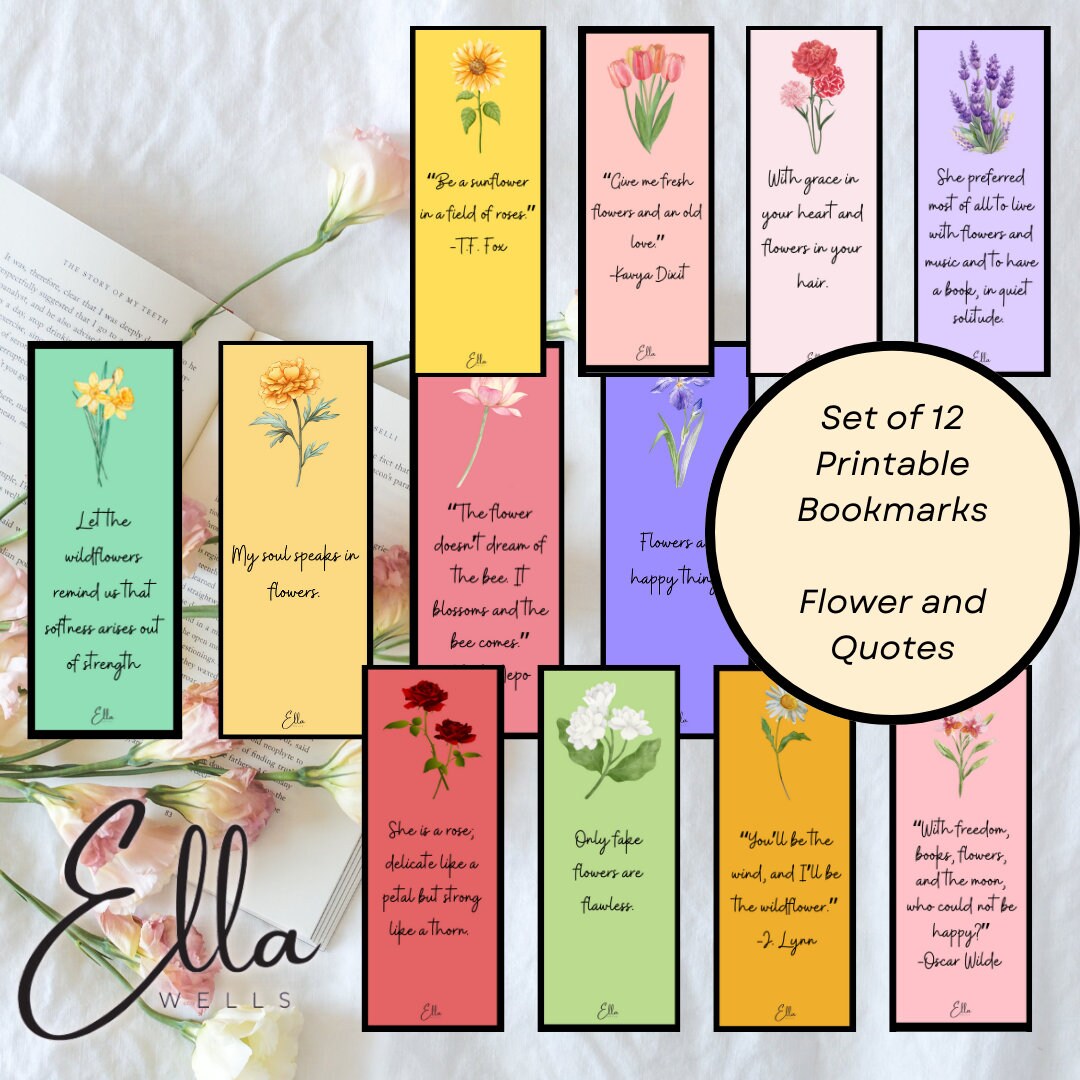 Printable Flower and Quotes Bookmarks - Etsy