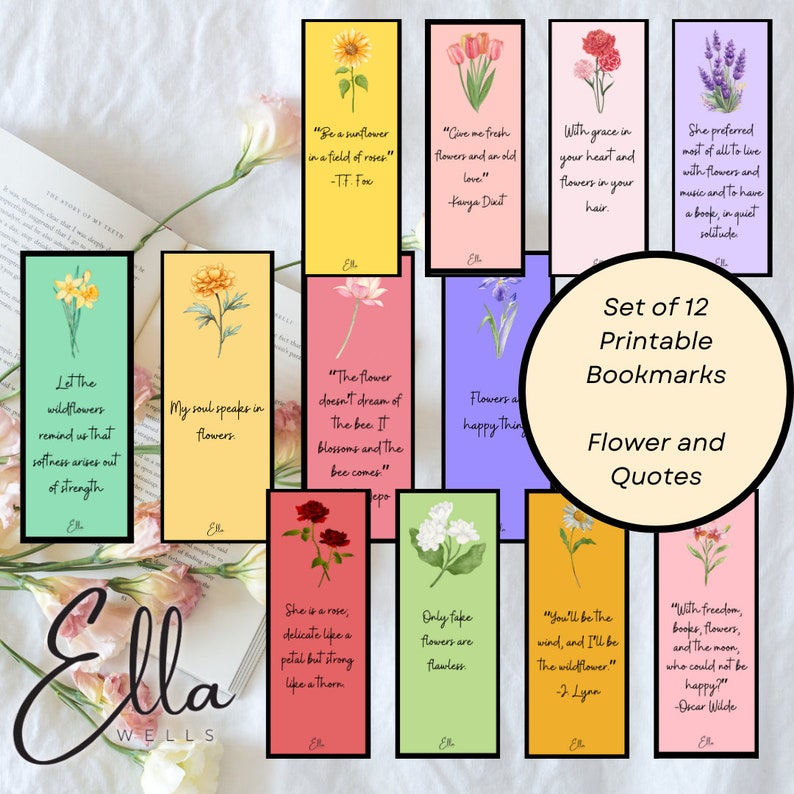 Printable Flower and Quotes Bookmarks - Etsy